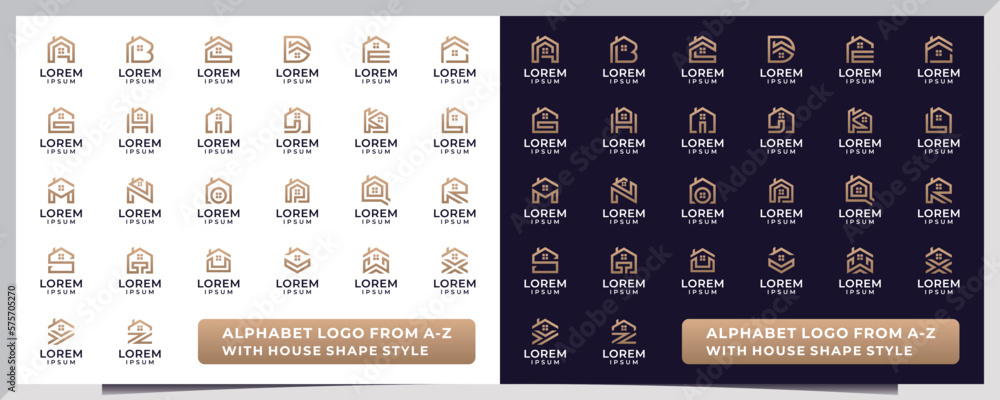 Set of alphabet letters A to Z vector logos. Abstract houses in a ...