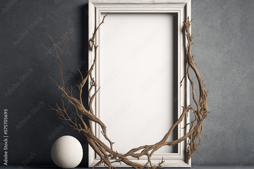 Branches of tree roots frame an empty frame. AI generated Stock ...