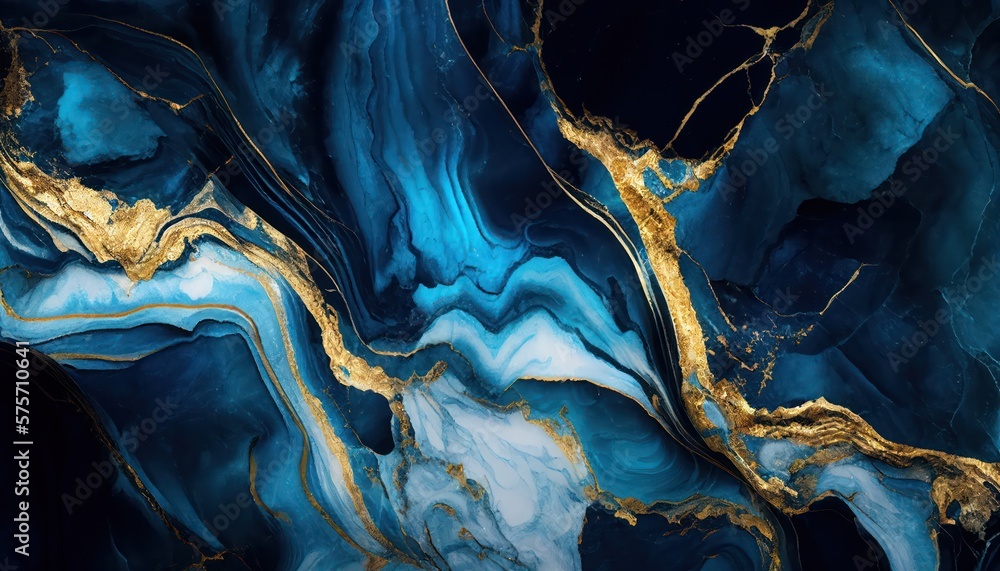 Abstract dark blue marble texture with gold splashes, blue luxury ...