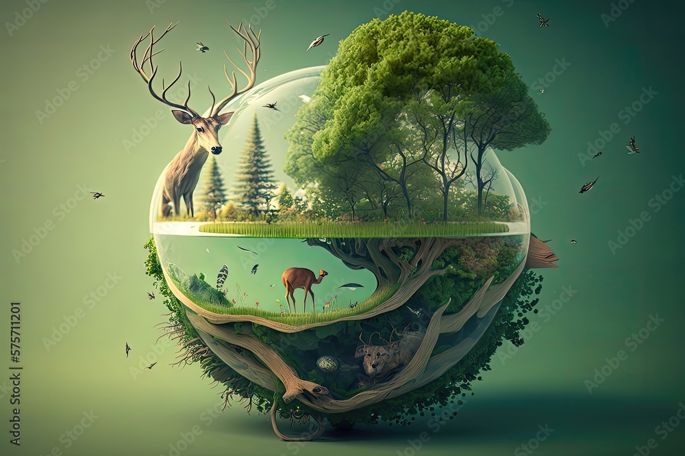 An interesting concept idea of ecology in the biosphere. Untouched ...