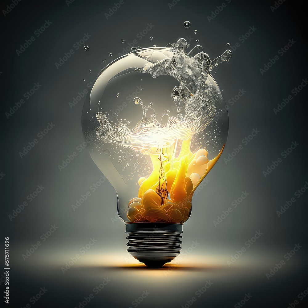 Light bulb with a liquid cap in a modern style on a dark background ...