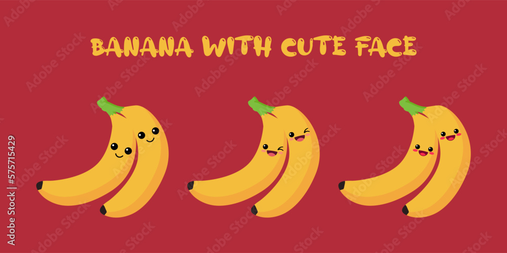 CUTE BANANA ,HAPPY CUTE SET OF SMILING BANANA FACE . VECTOR ILLUSTRATION Stock Vector | Adobe Stock