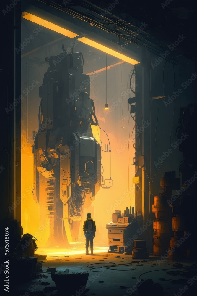 robotic factory operating in an underground bunker digital art poster ...
