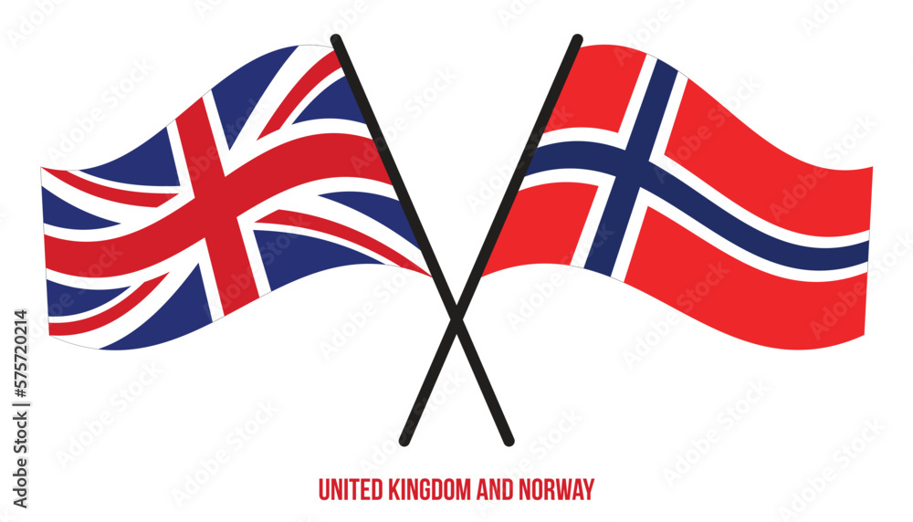 United Kingdom and Norway Flags Crossed And Waving Flat Style. Official ...