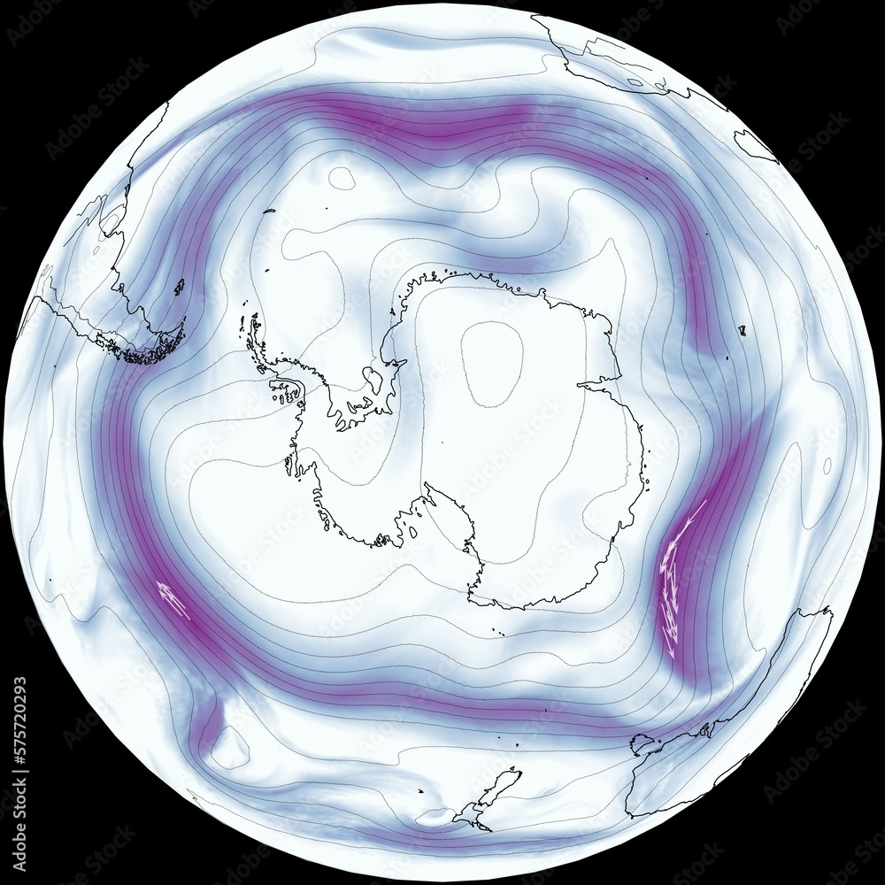 El mapa de la Antártida muestra la circulación de los vientos en la ...