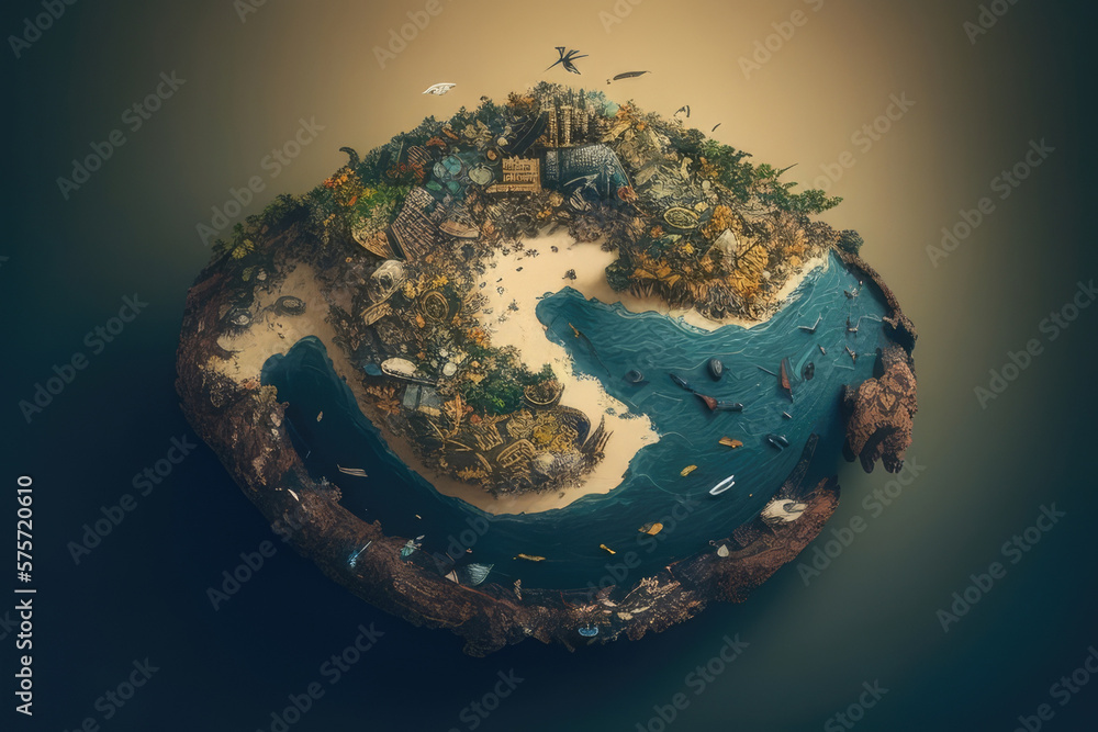 Trash Island: aerial view of an island made entirely of garbage and ...