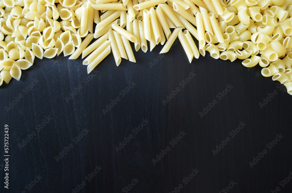 dark wooden pasta background, grocery poster, food illustration, top ...