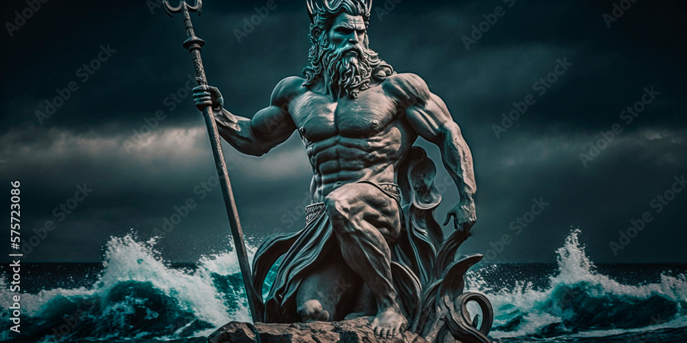 Poseidon, God of the Sea, wielding his trident Stock Illustration ...