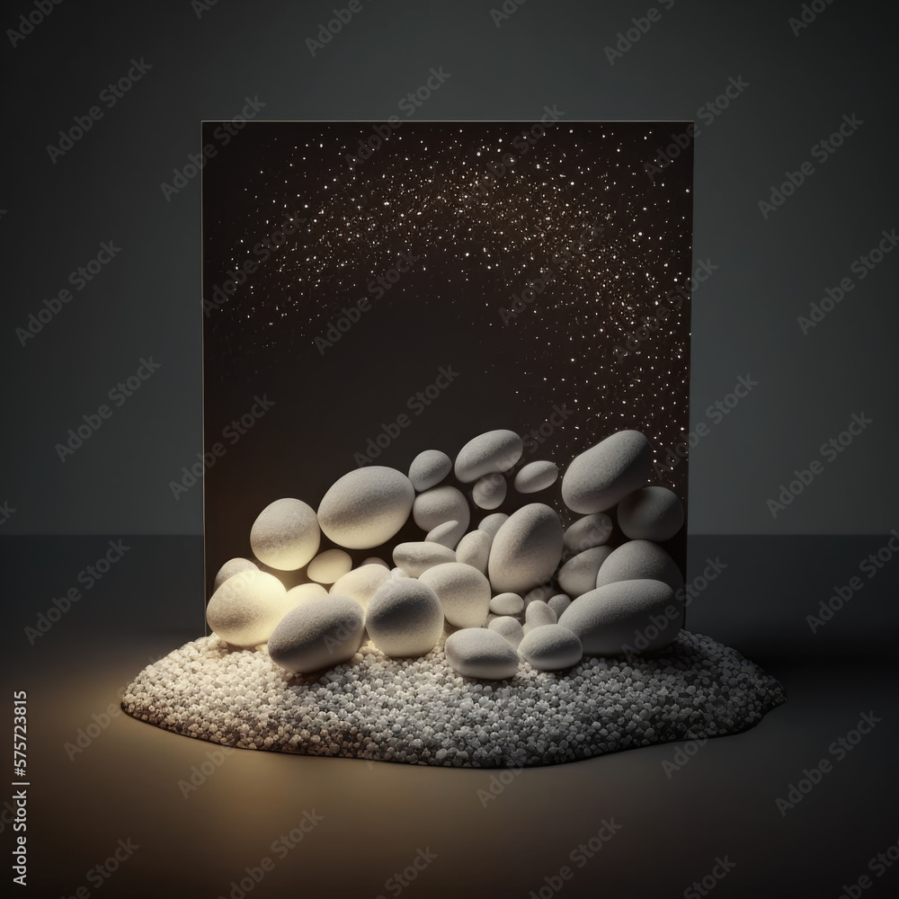 cluster of pebbles glistening in the moonlight podium, empty showcase ...