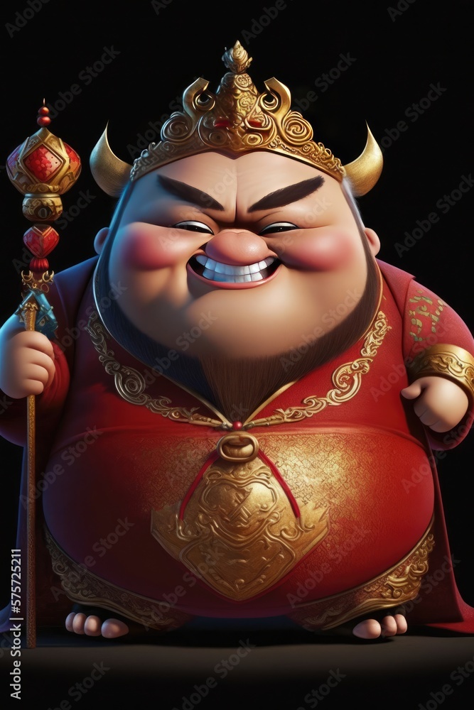 3D cute chubby Cai Shen, the Chinese god of wealth and fortune, cartoon style. AI generated ...