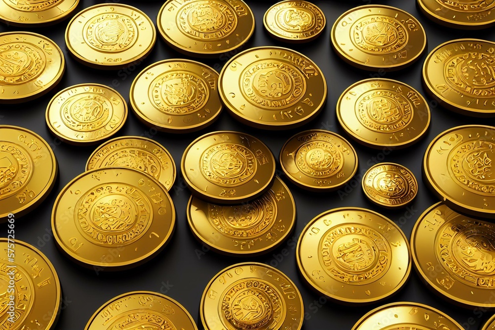 Gold coins circle frame illustration. Money rain gold chips on ...