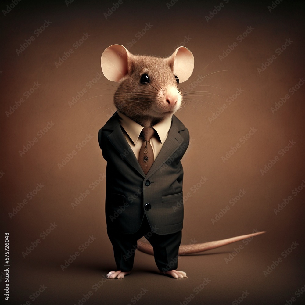a cute little mouse or rat wearing a suit on a studio background ...