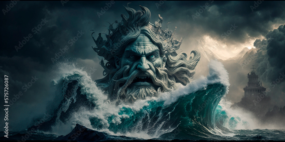 Poseidon's Wrath: Shipwrecks and Monsters in the Stormy Seas Stock ...