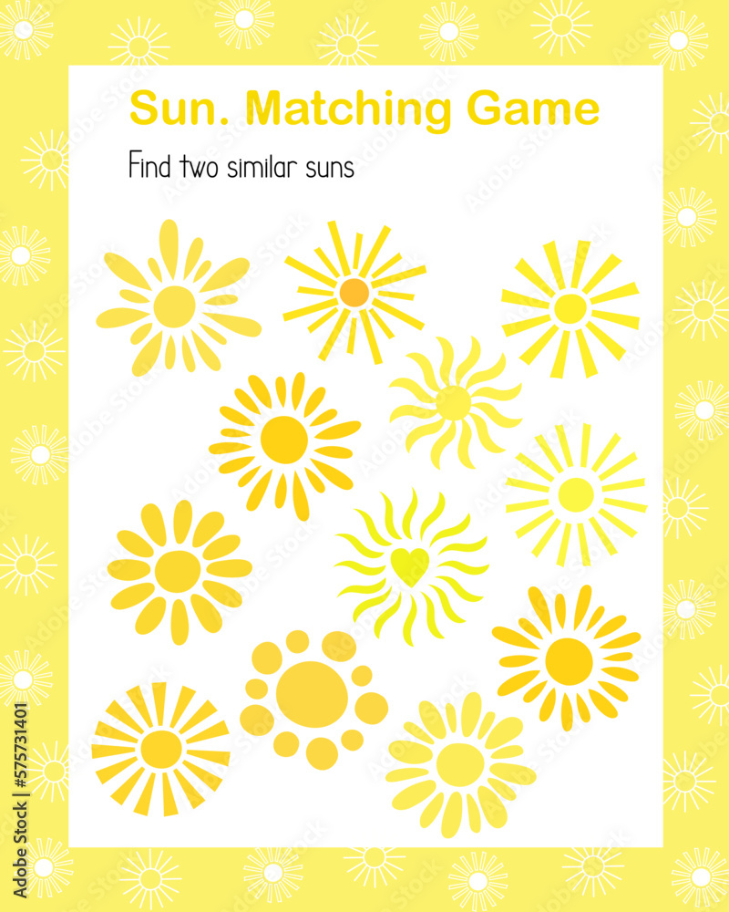Find and join two similar suns educational activity for children simple ...