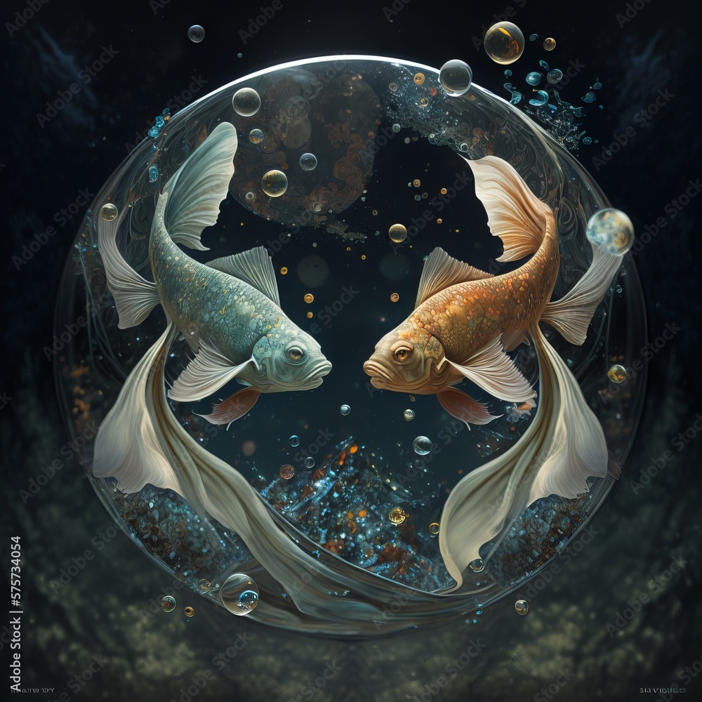 Pisces zodiac sign against space nebula background. Astrology calendar ...