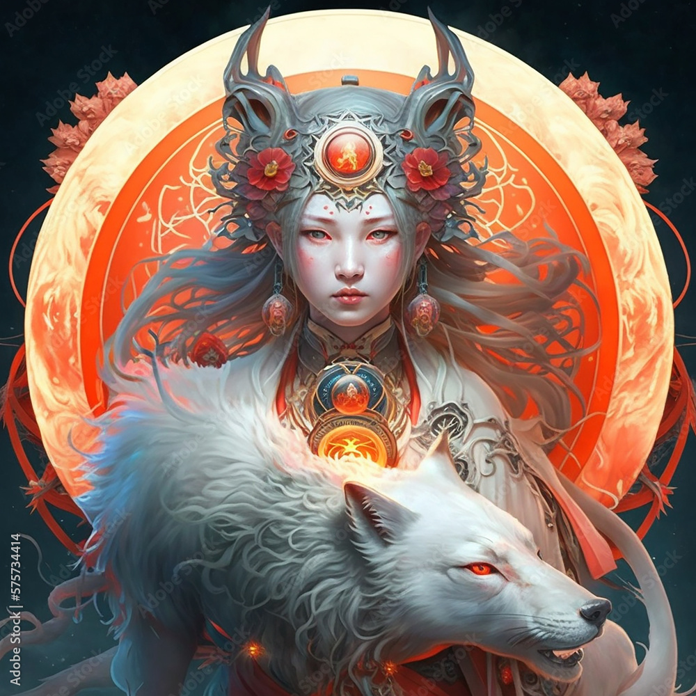 Japanese mythology. Japanese mythological goddess Amaterasu. Created ...