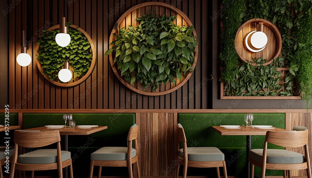 Contemporary wooden furniture placed stylish interior in dining zone of ...