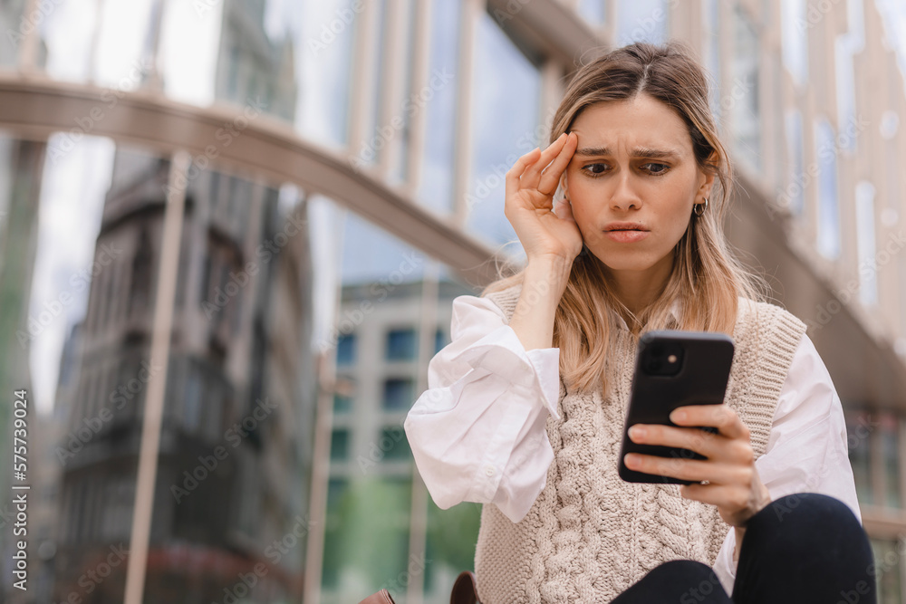 Sad being victim of cyber bullying online, anxious women checks the ...