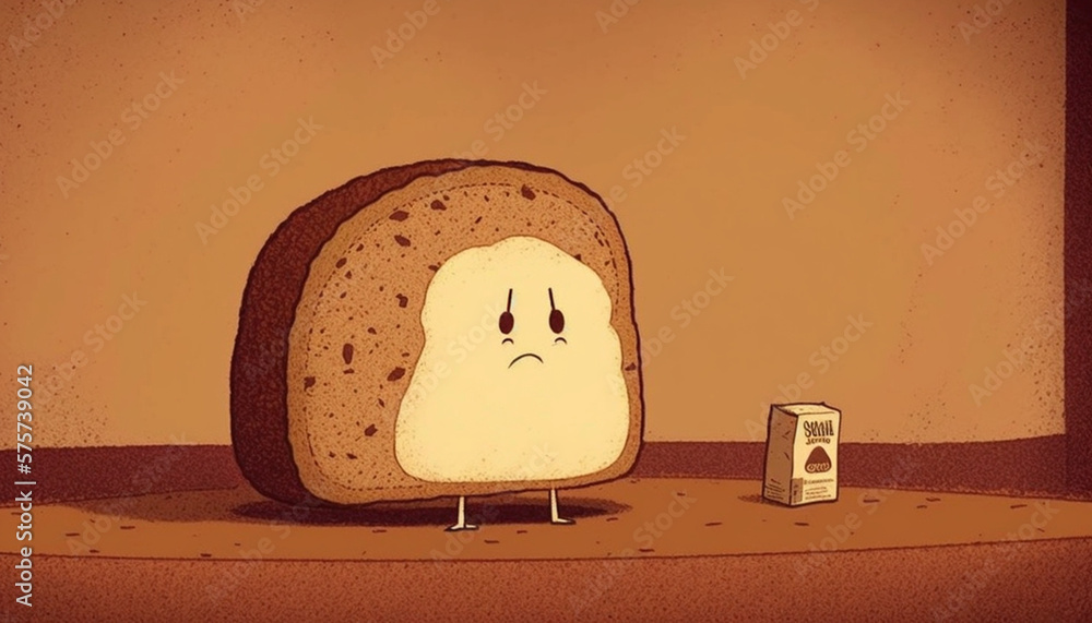 bread with a cartoon face in the kitchen, digital painting, AI, photo ...
