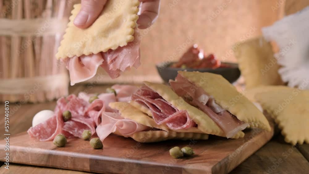 Crescentina. Food of Emilia Romagna region, deep fried bread gnocco ...