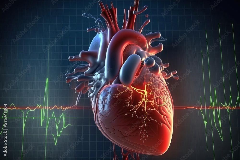 Anatomy of human heart on ecg medical background, AI generated Stock ...