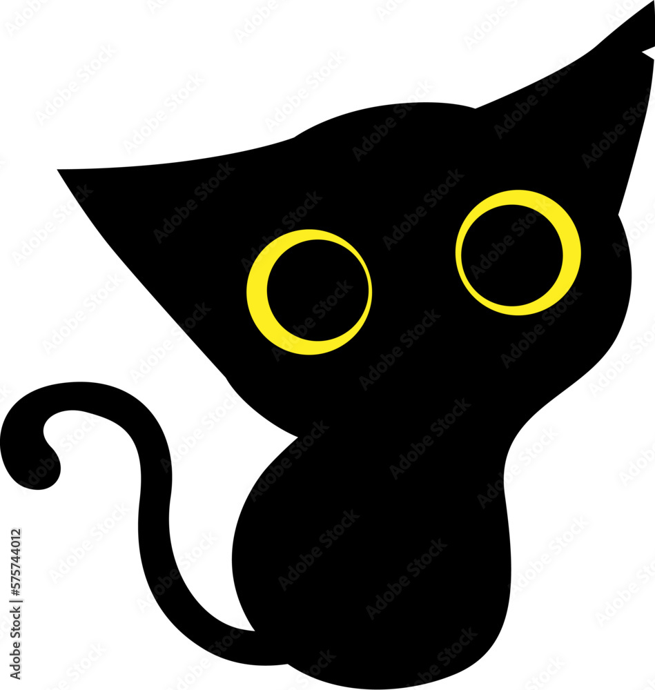 Cute and simple black kitten or void cat with huge eyes. Vector ...