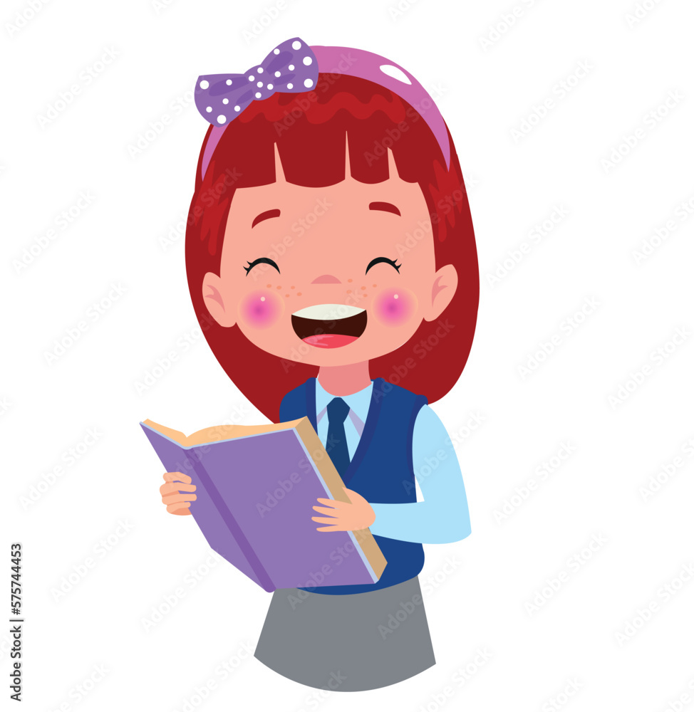 cute student boy in school uniform reading a book Stock Vector | Adobe ...