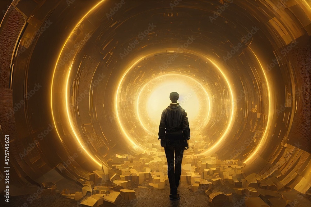a huge futuristic golden vault gate, underground fantasy, the locked ...