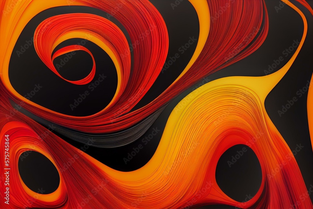 an abstract orange swirl with a black background and a red border ...