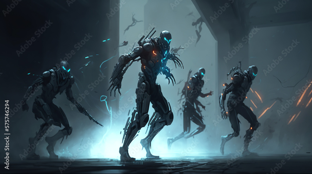group of alien soldiers invading the city, cyberpunk Stock Illustration ...