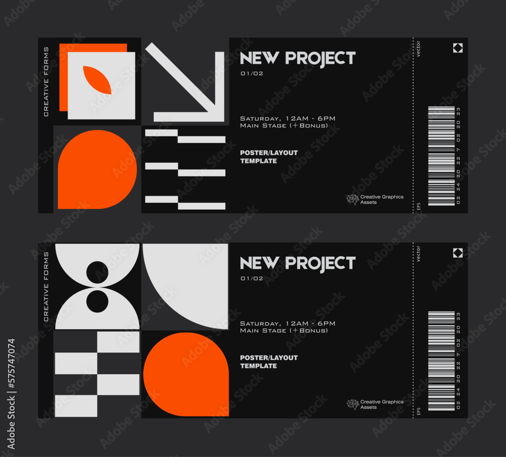 Ticket vector template layout with abstract vector geometric shapes ...