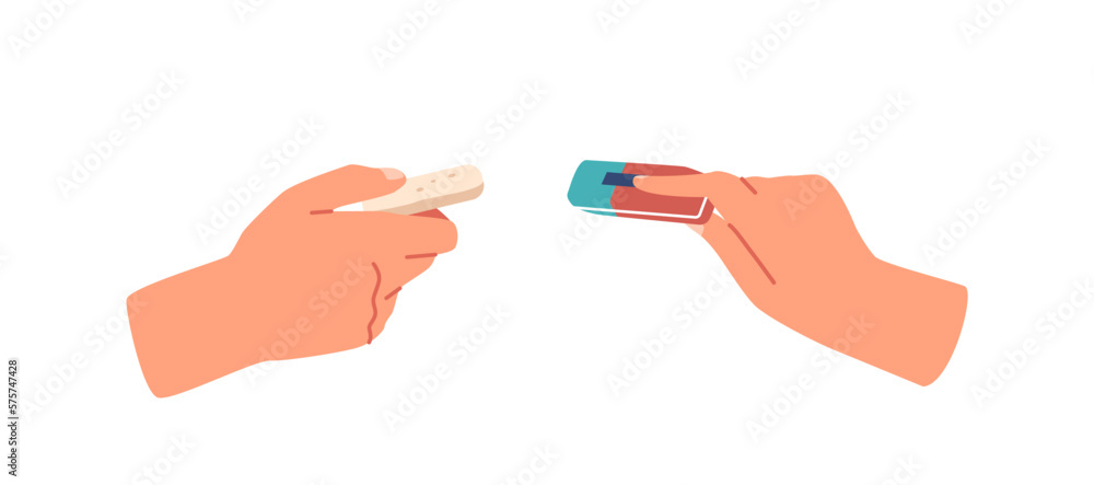 Human Hands Holding Erasers Isolated On White Background. Concept Of ...