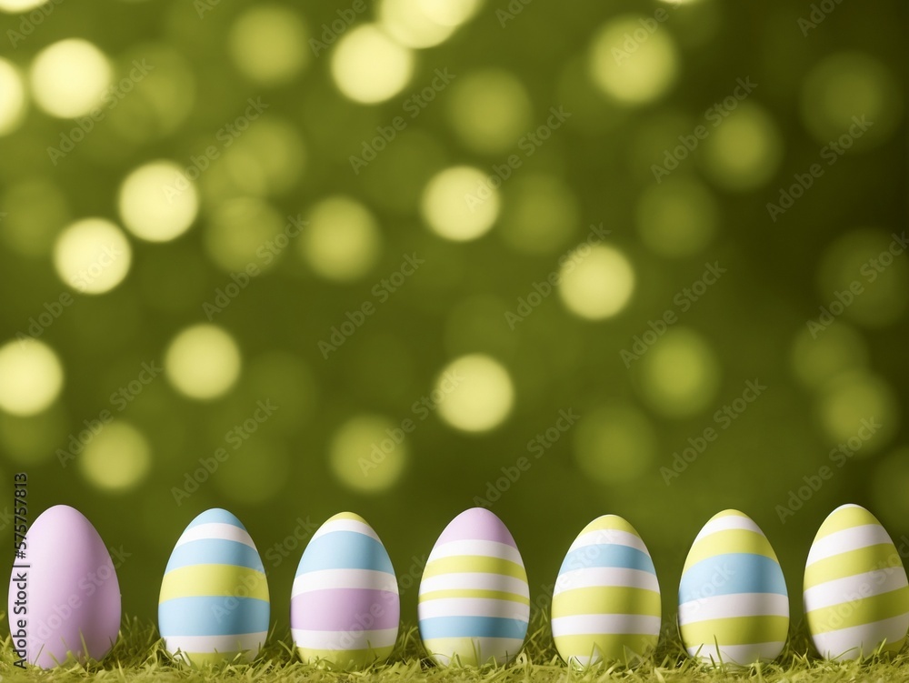 Pastel Easter Eggs in a Row with a Springtime Green Background Spring ...
