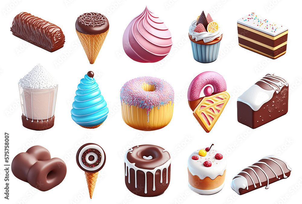 Sweet food, Dessert Icon Set isolated on transparent background ...