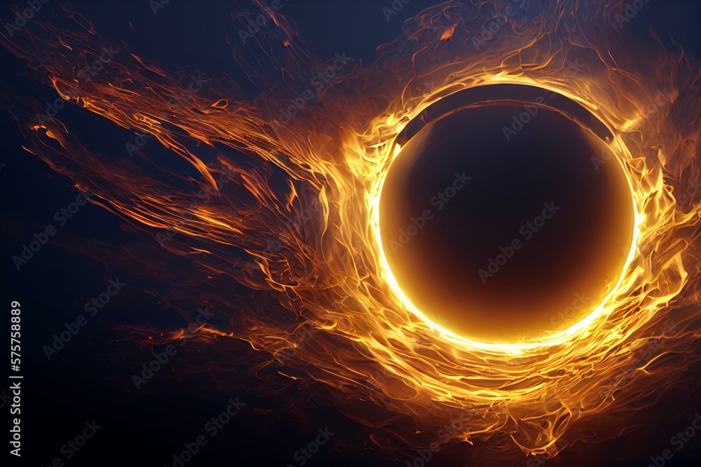 A large object with a lot of fire coming out of it's sides and a black ...
