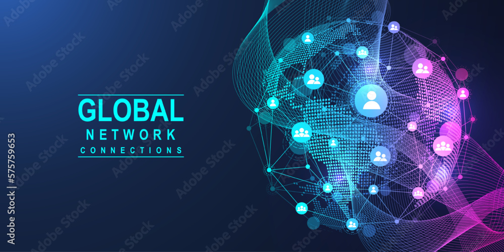 Global network connection concept. Big data visualization. Social ...