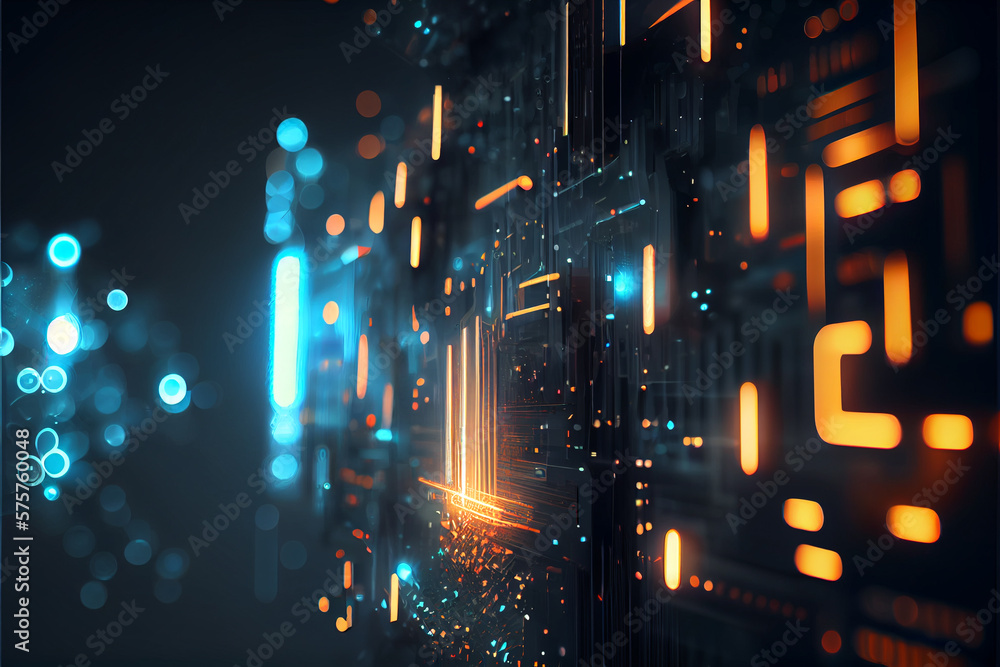 Digital Data Flow On Road With Motion Blur To Create Vision Of Fast Speed Transfer Concept Of