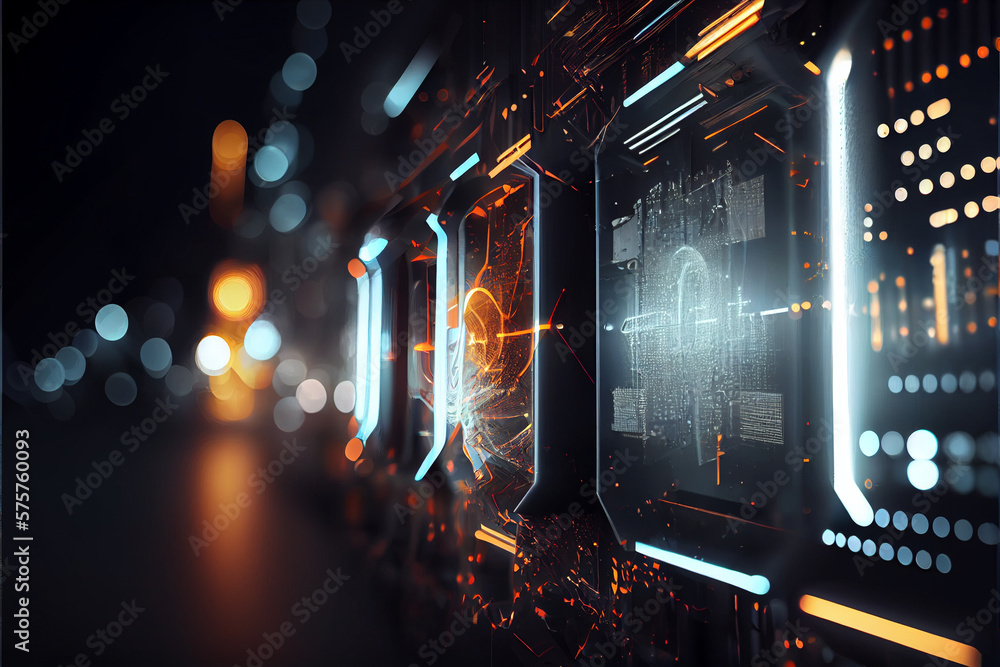 Digital data flow on road with motion blur to create vision of fast ...