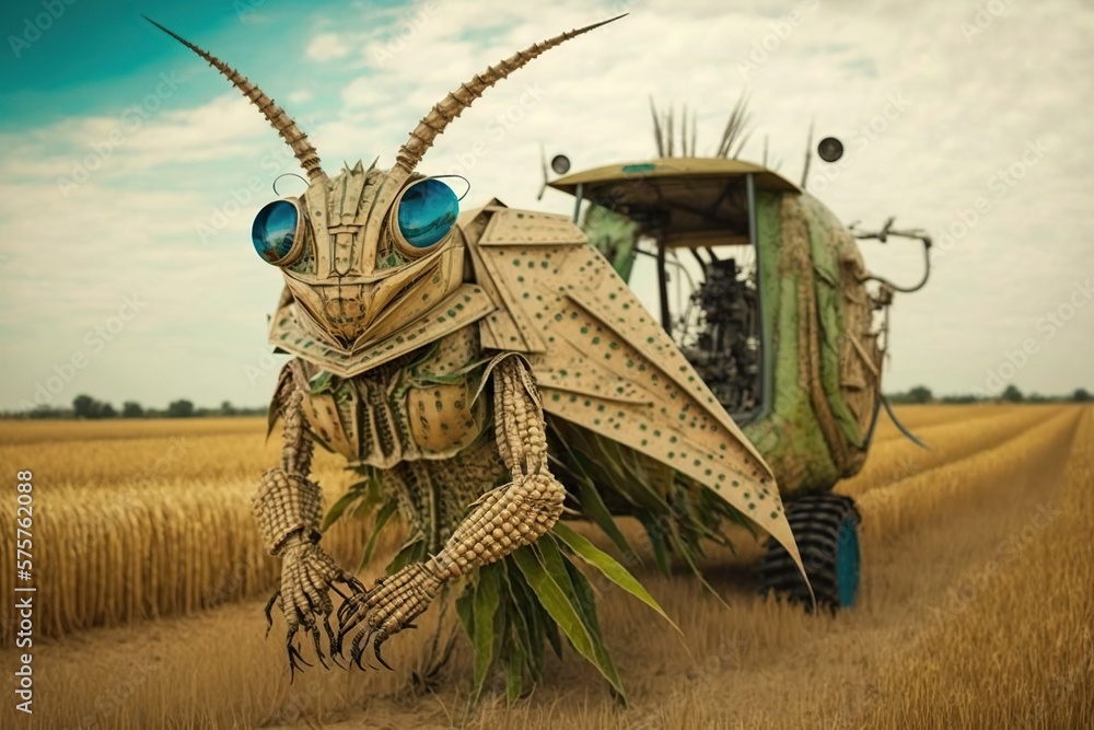 Locust in the clothes of agricultural workers, concept of Pest ...