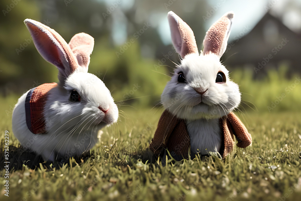 Rabbit dressed up anthropomorphic hyper realistic tiny cute and ...