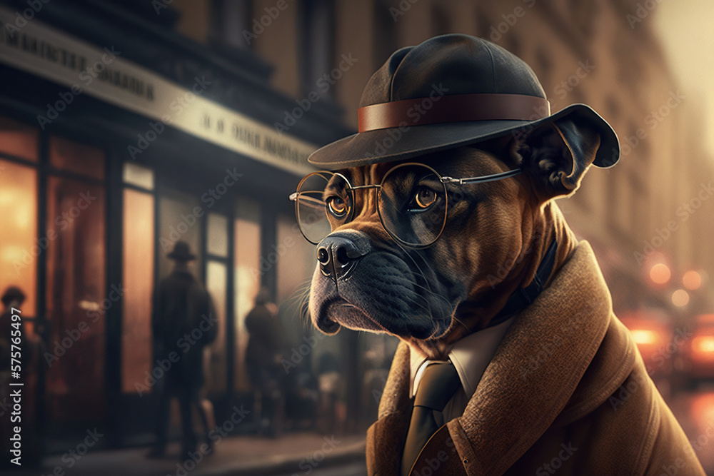 A dog dressed as a private detective in a hat , concept of Private ...
