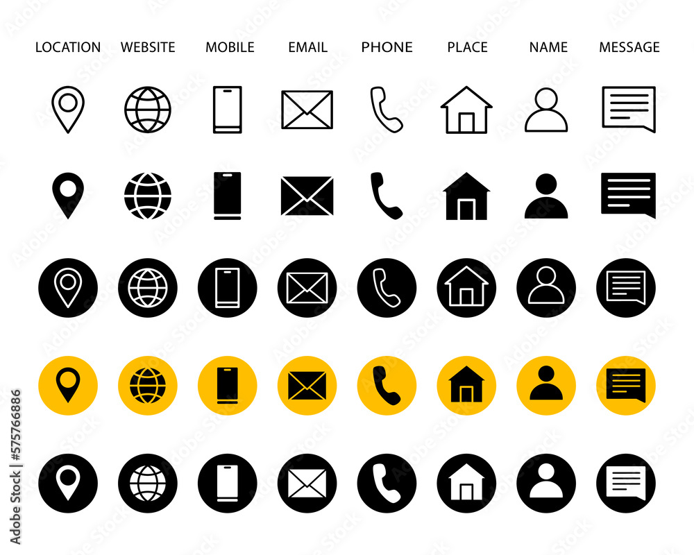 Business contact information icon set. set of outline and glyph style ...