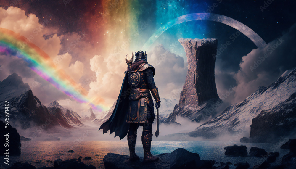 Heimdall the watchman of the gods, standing guard over Bifrost, the ...