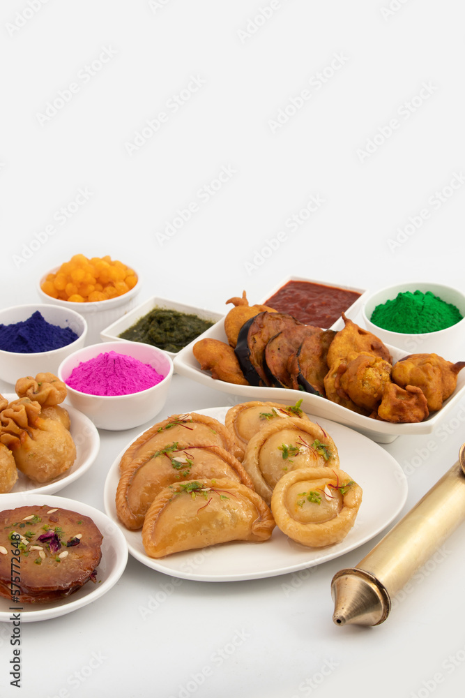 Variety Of Traditional Holi Mithai And Fritters viz. Indian Sweet ...