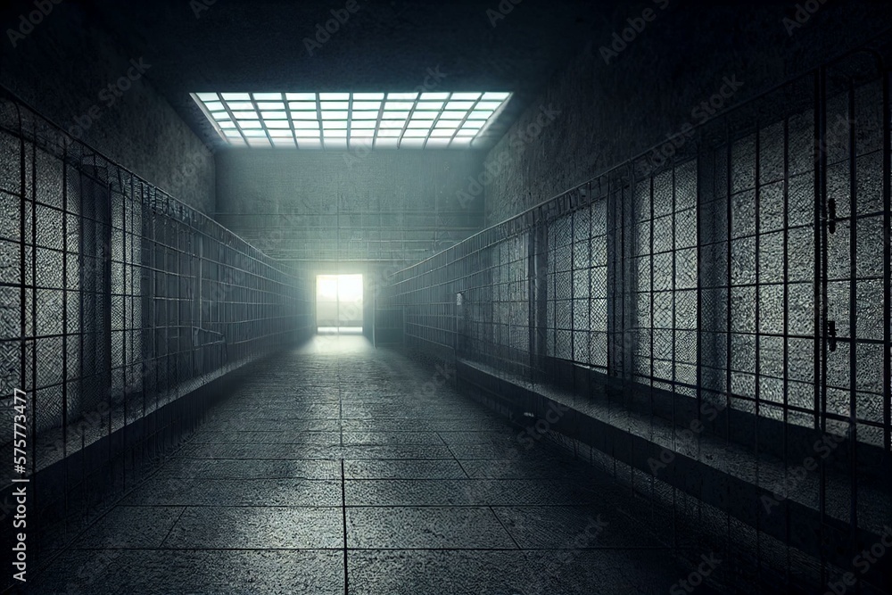 Prison metal bars, open cell door and keys. 3D Prison cells, Iron jail ...