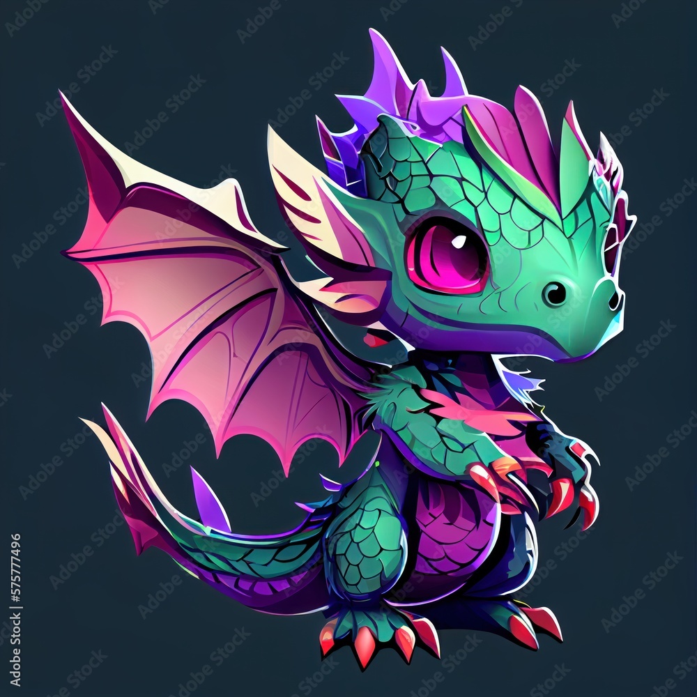 baby dragon cute cartoon for kids, GENERATIVE AI Stock Illustration ...