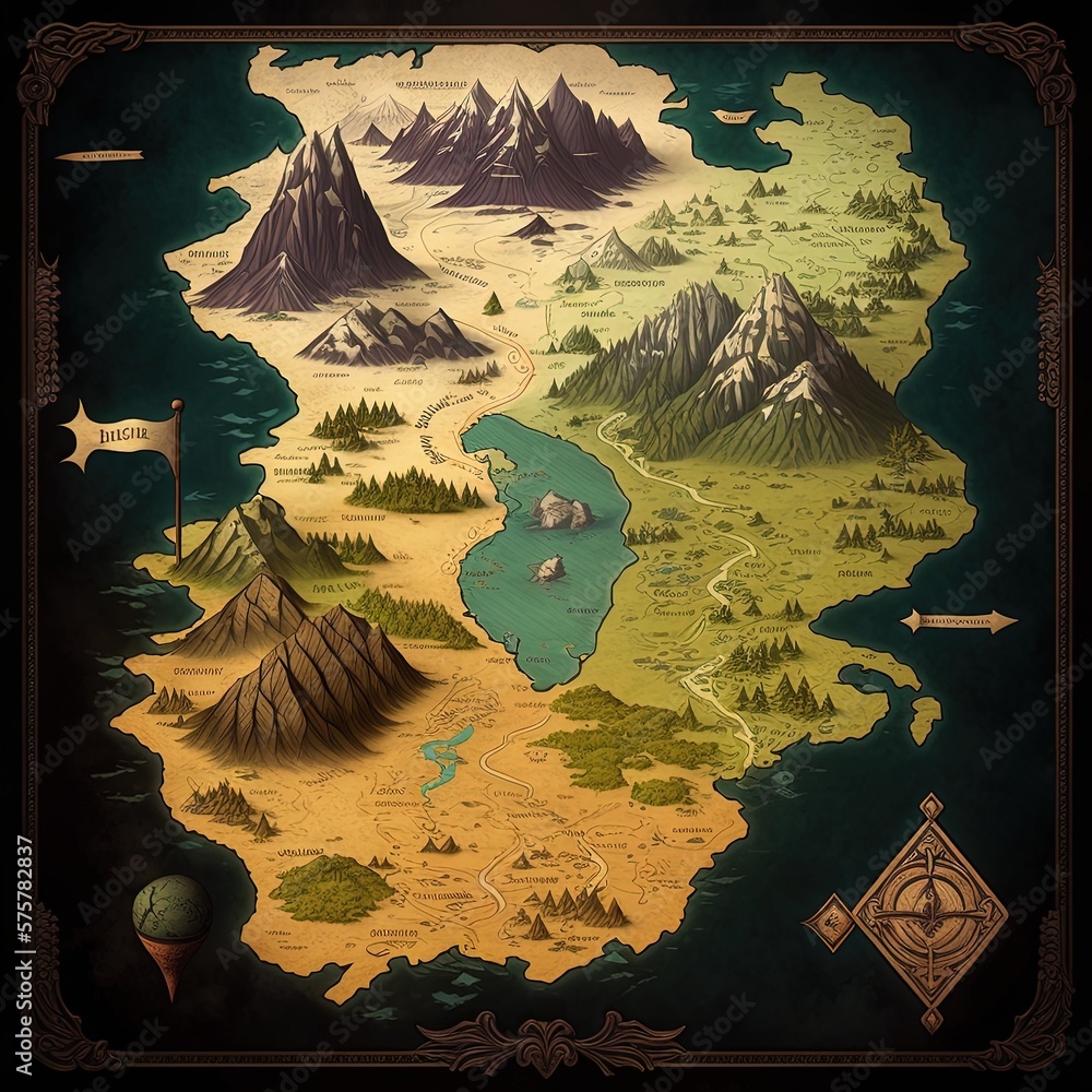 Middle ages kingdom fantasy map, RPG game map, Generative AI Stock ...