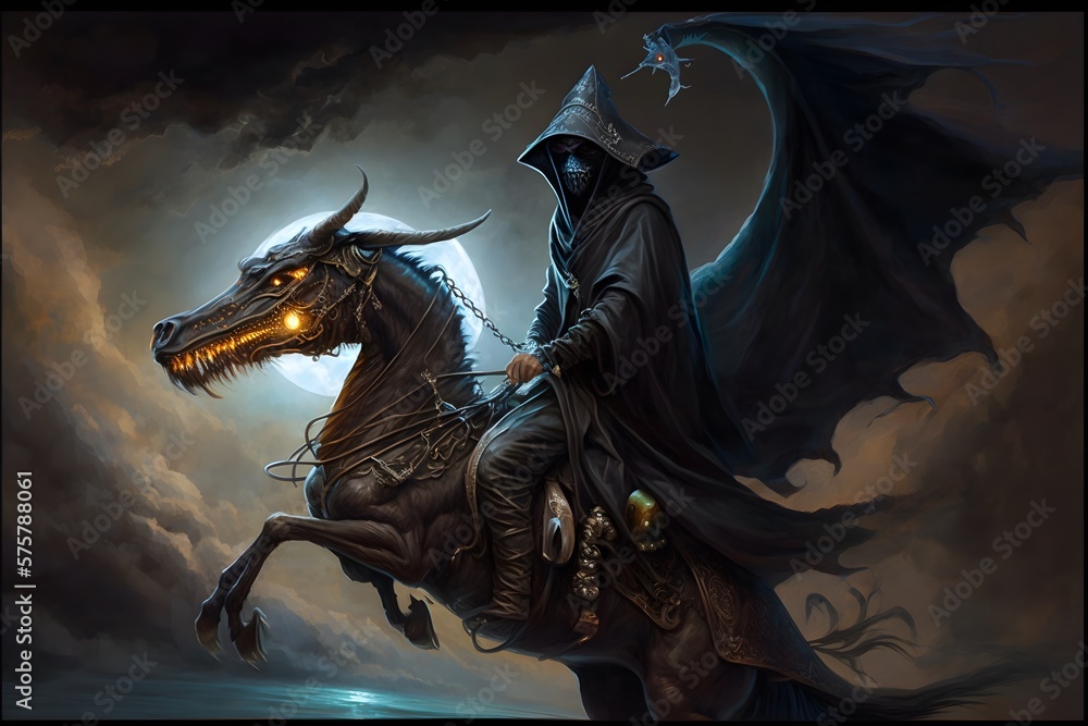 grim reaper riding dragon created using AI Generative Technology Stock ...