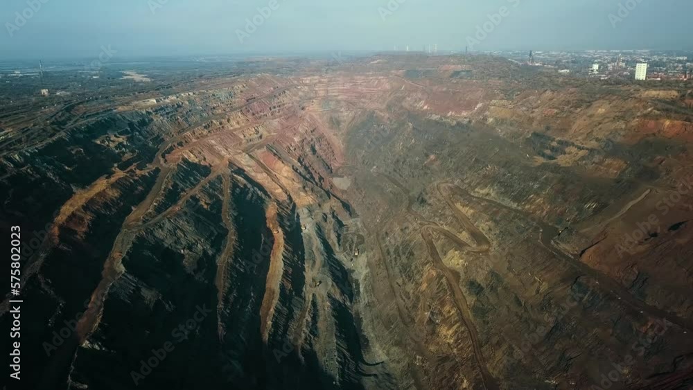 Vídeo do Stock: Panorama aerial view shot open pit mine coal mining ...