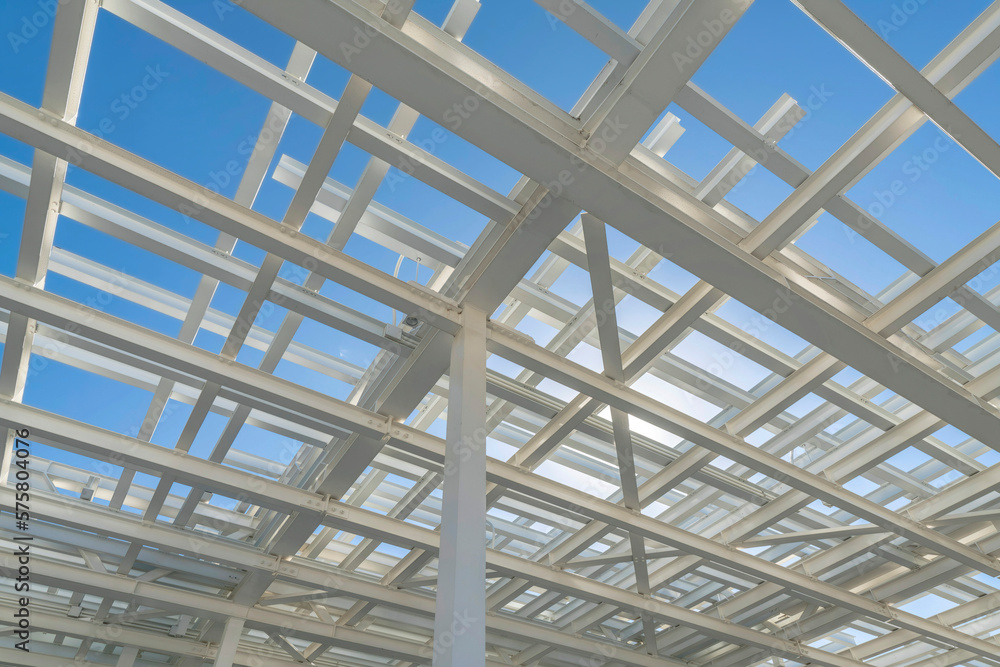 Photo & Art Print Multiple layers of white roof grids in a low angle ...